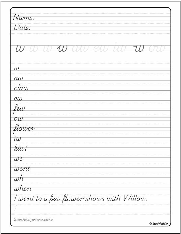 Joining to letter w (Vic, WA, NT) - Studyladder Interactive Learning Games