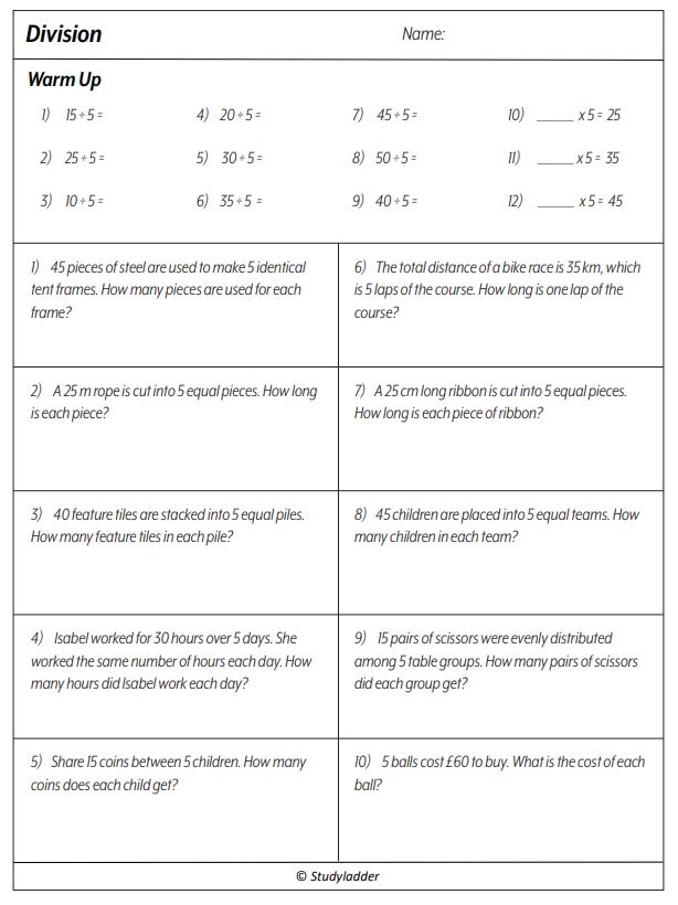 Dividing by 5 (problem solving) - Studyladder Interactive Learning Games