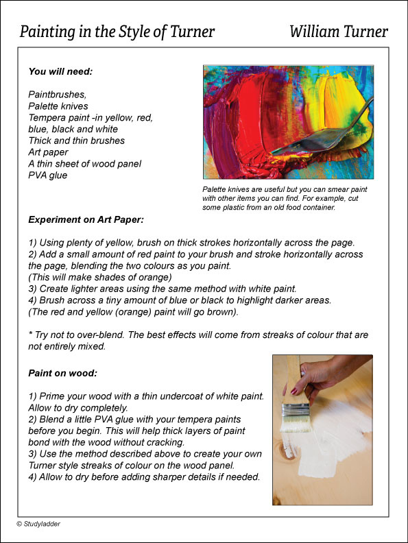 Painting Turner Style Activity Sheet - Studyladder Interactive Learning ...