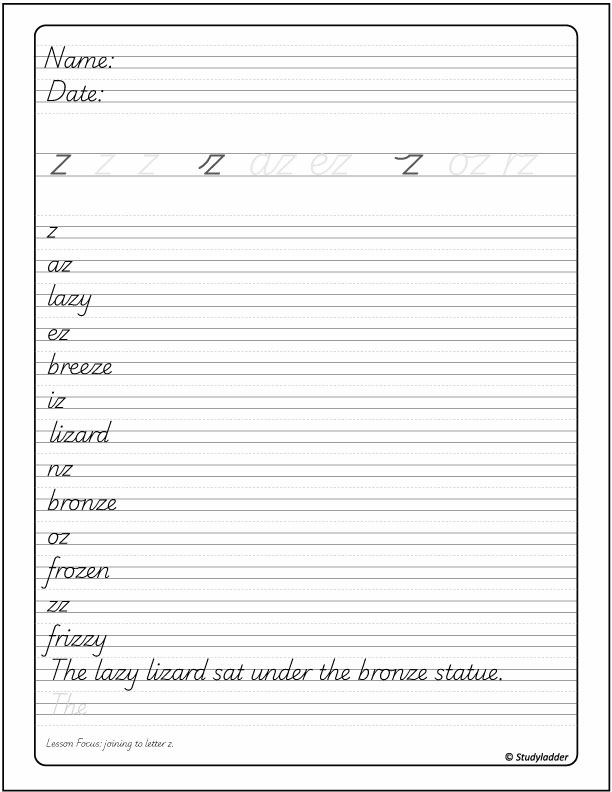 Joining to letter z (Tas) - Studyladder Interactive Learning Games