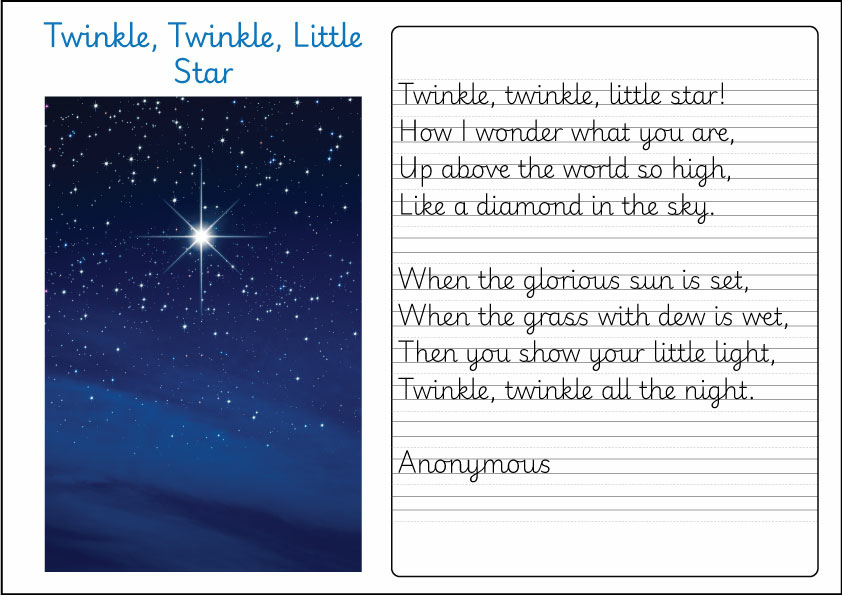Twinkle, Twinkle, Little Star - Handwriting Task - Studyladder ...
