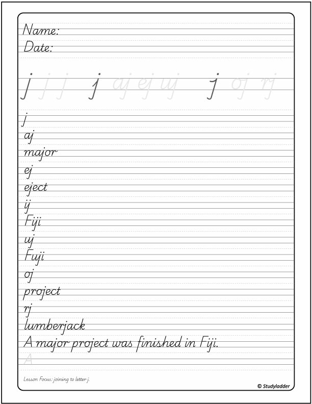 Joining to letter j (Qld) - Studyladder Interactive Learning Games