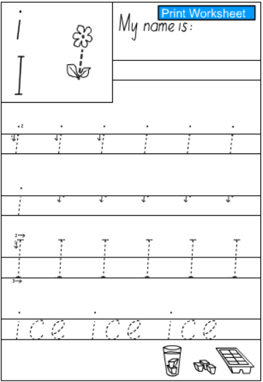 Letter I I Handwriting Practice Sheet Studyladder Interactive 