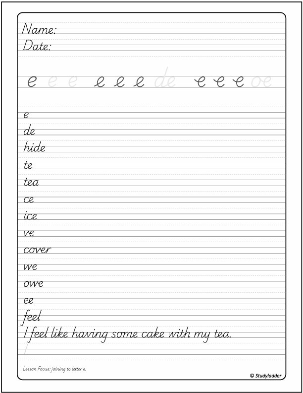 Joining to letter e (Tas) - Studyladder Interactive Learning Games