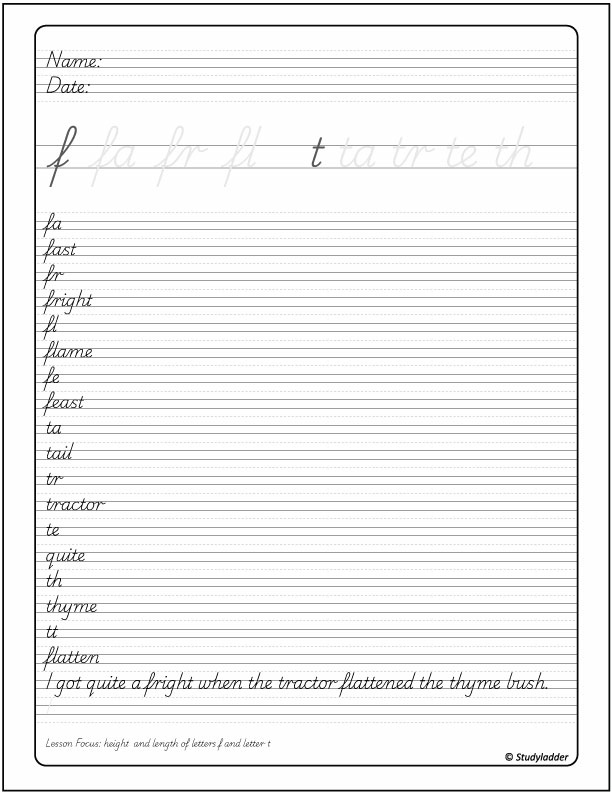 Joining to letters f and t (Vic, WA, NT) - Studyladder Interactive ...