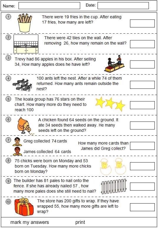 Problem Solving Using Subtraction Mathematics Skills Online 