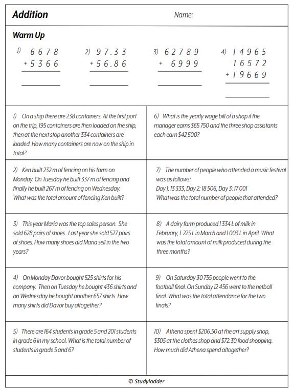 Adding Large Numbers problem Solving Studyladder Interactive 
