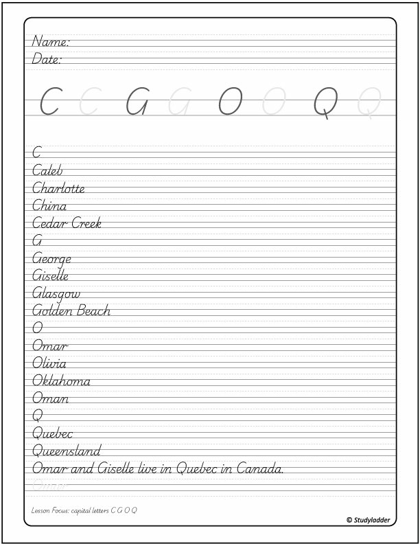 Capital Letters C G O Q (Vic, WA, NT) - Studyladder Interactive ...