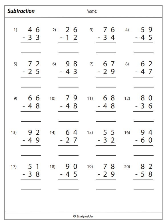 Subtracting Two Digit Numbers written Strategy Studyladder 