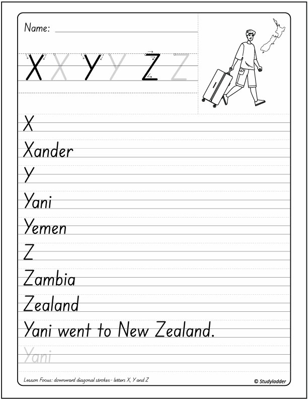 Downward Diagonal Strokes Letters X, Y, Z (SA) - Studyladder Interactive Learning Games