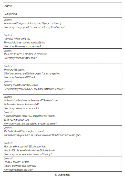 Subtraction - Studyladder Interactive Learning Games
