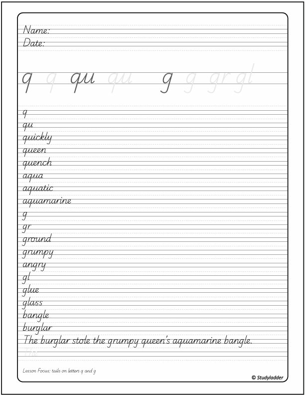 Tails for letters q and g (NSW, ACT) - Studyladder Interactive Learning ...
