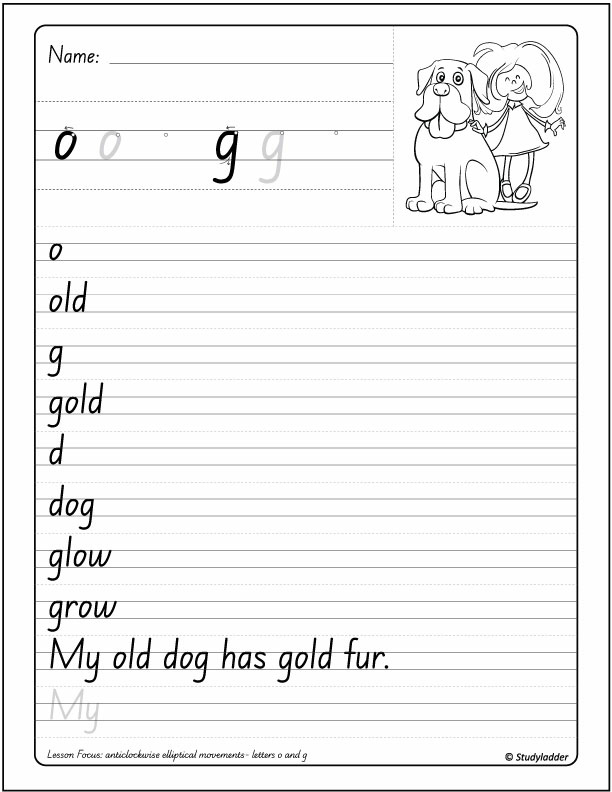Anticlockwise Letters: o and g (NSW, ACT) - Studyladder Interactive ...