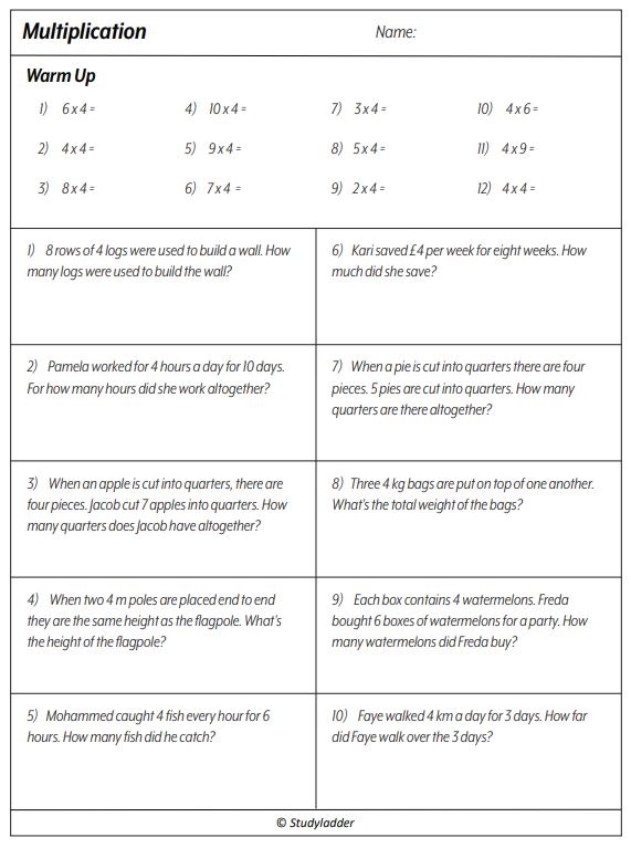 4x tables (problem solving) - Studyladder Interactive Learning Games