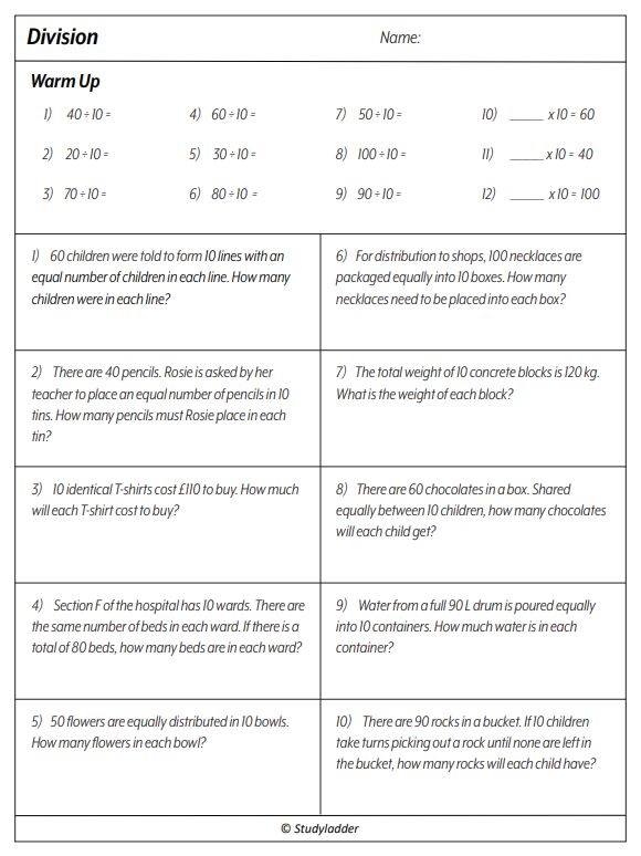 Dividing by 10 (problem solving) - Studyladder Interactive Learning Games