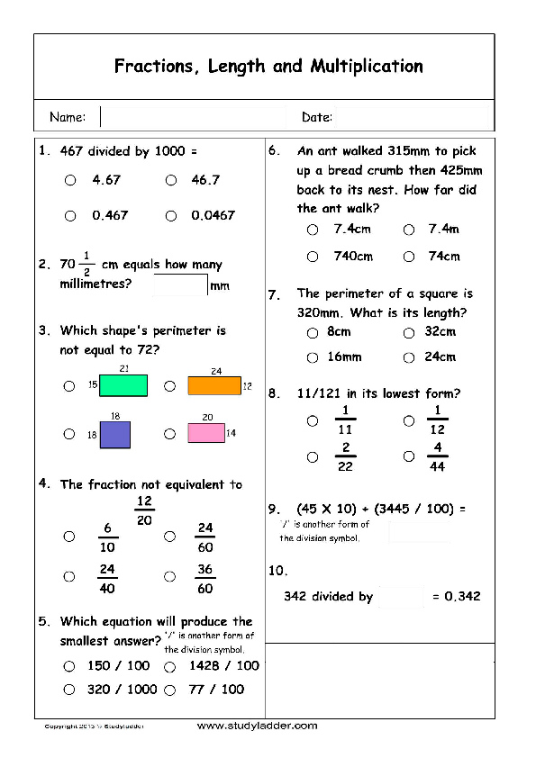 Fractions, Length and Division - Studyladder Interactive Learning Games