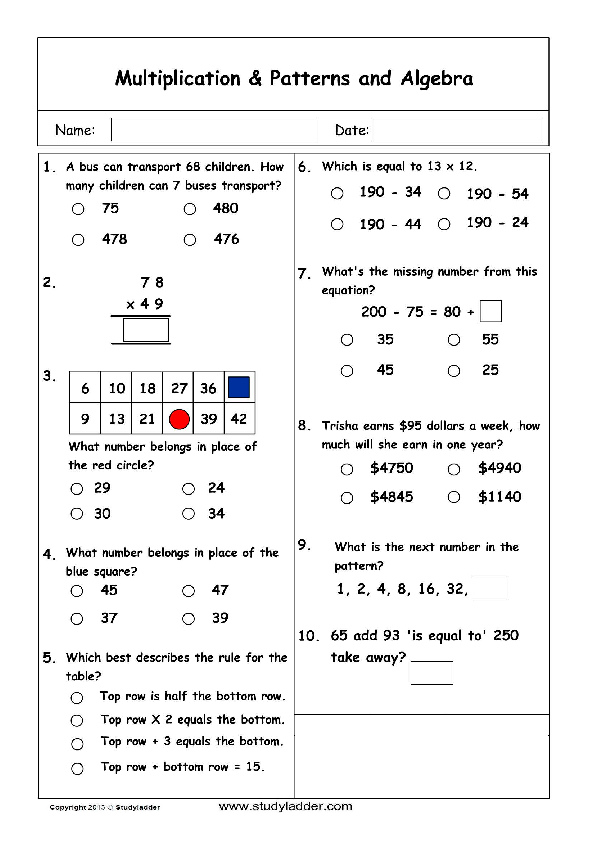Multiplication Patterns And Algebra Studyladder Interactive Learning