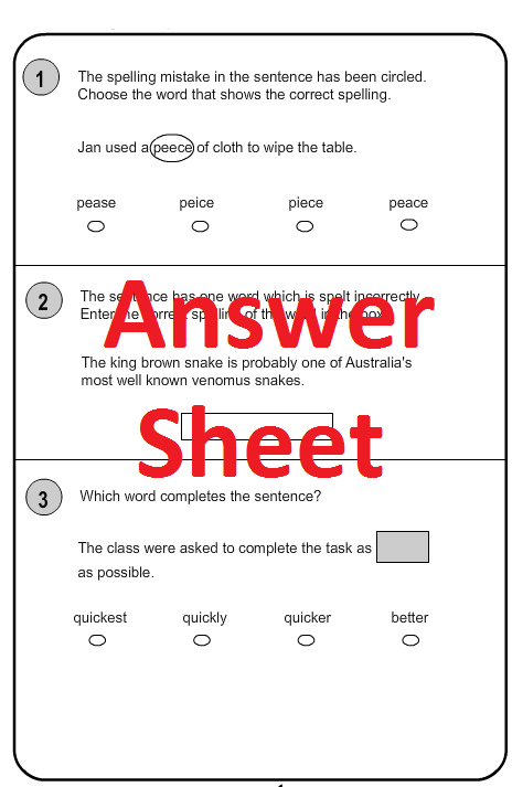Sample 1 Answer Sheet