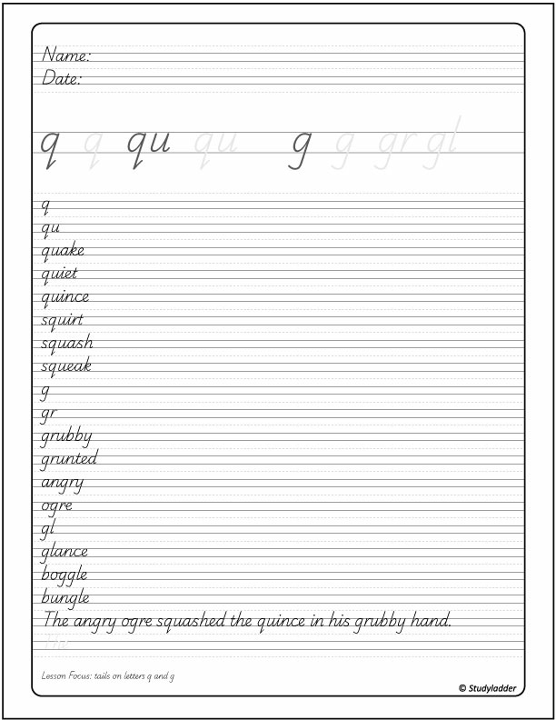 Long tails for letters q and g - Studyladder Interactive Learning Games