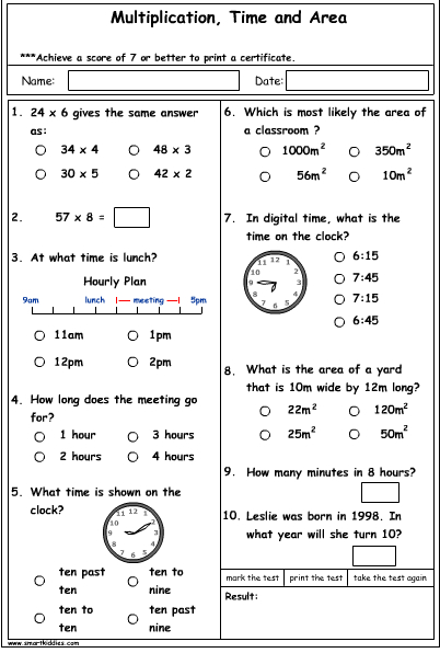 Multiplication, time and area - Studyladder Interactive Learning Games