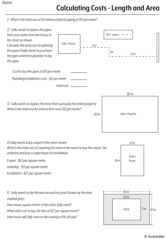 Money - length and area - Studyladder Interactive Learning Games