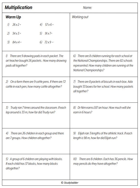Multiplying 2 Digits By 1 Digit problem Solving Studyladder 