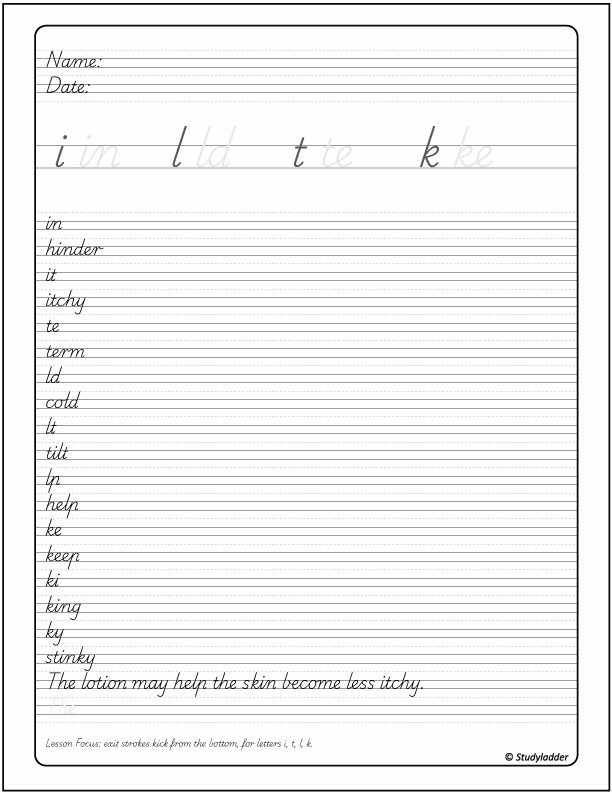 Joins after letters i, t, l, k (Vic, WA, NT) - Studyladder Interactive ...
