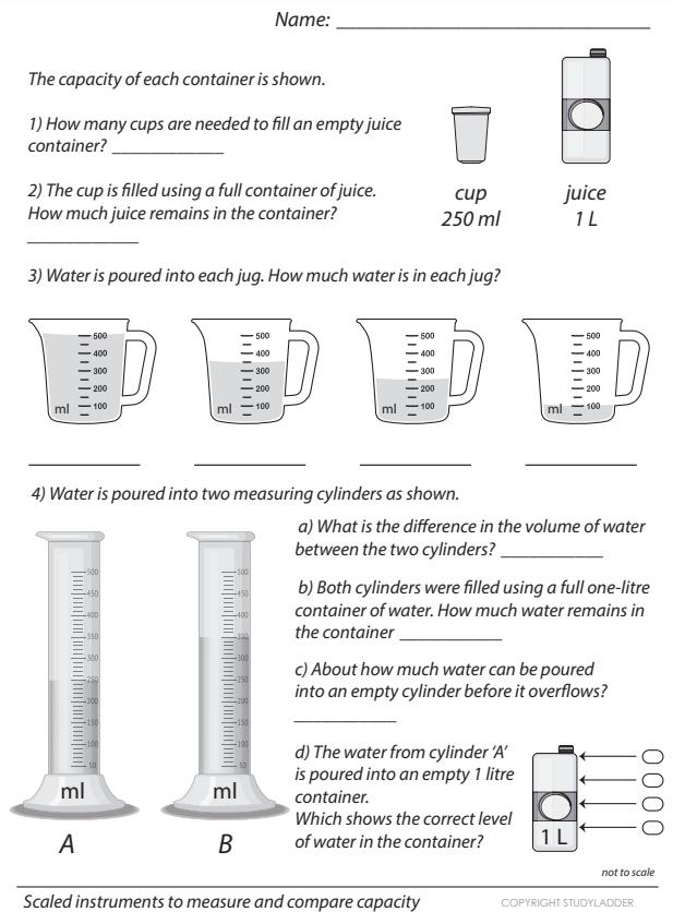 Scaled instruments to measure and compare capacity - Studyladder ...