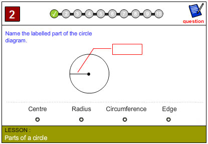 Parts of a Circle, Mathematics skills online, interactive activity lessons