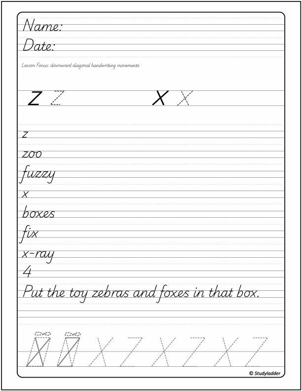 Letters x and z: using joins (Tas) - Studyladder Interactive Learning Games