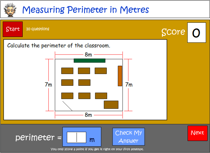 Calculating Perimeter using Metres - Studyladder Interactive Learning Games