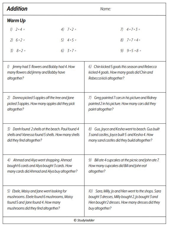Adding Single Digit Numbers problem Solving Studyladder Interactive