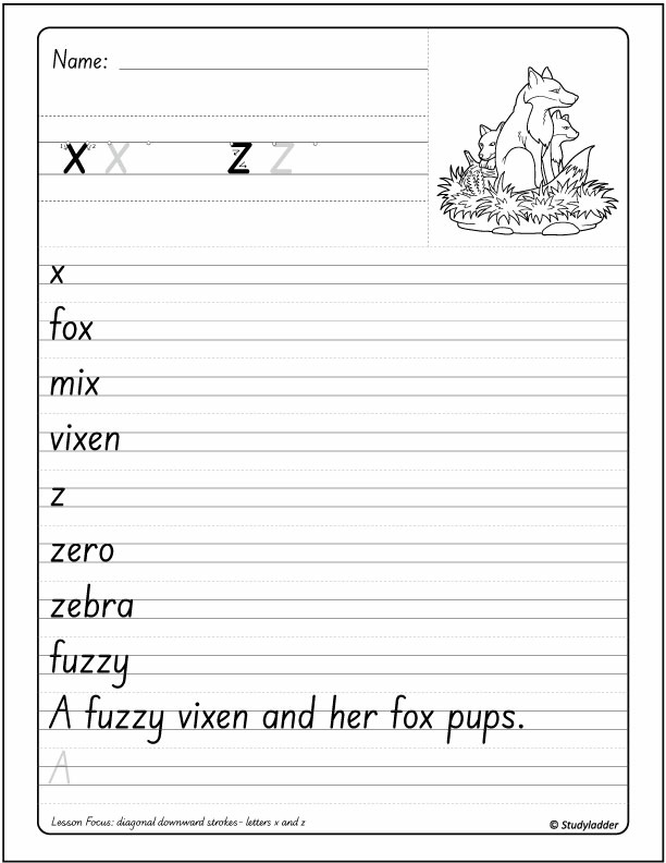 Diagonal Strokes Letters: x and z (SA) - Studyladder Interactive ...