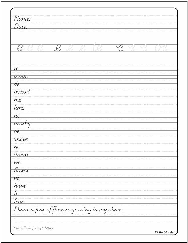 Joining to letter e (SA) - Studyladder Interactive Learning Games