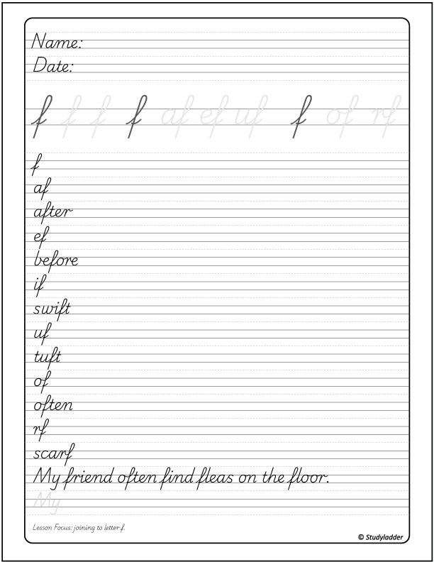 Joining to letter f (Vic, WA, NT) - Studyladder Interactive Learning Games