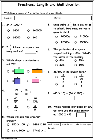 Fractions, Multiplication and Length - Studyladder Interactive Learning ...