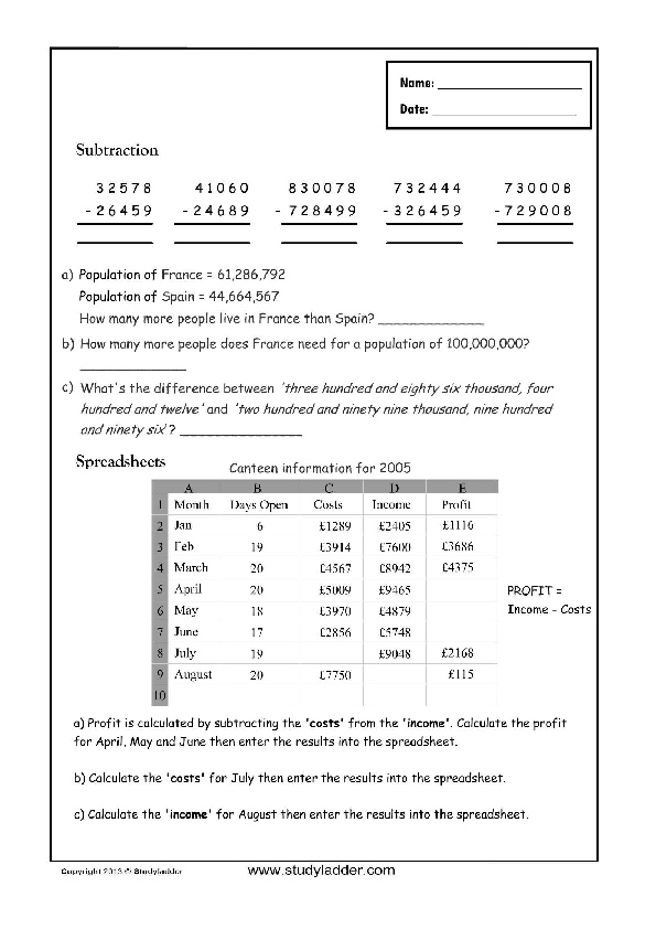 Data and Subtraction - Studyladder Interactive Learning Games