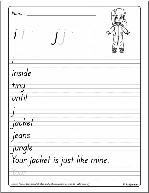 Downward Strokes Letters: i and j (Vic, WA, NT) - Studyladder ...