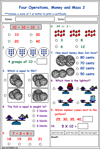 Four operations, money and mass - Studyladder Interactive Learning Games