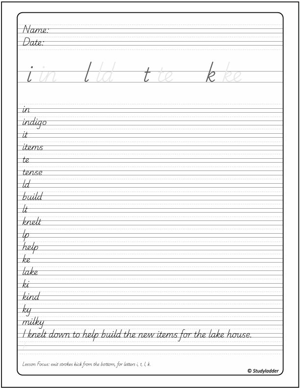 Joining after letters i, t, l and k (Tas) - Studyladder Interactive Learning Games