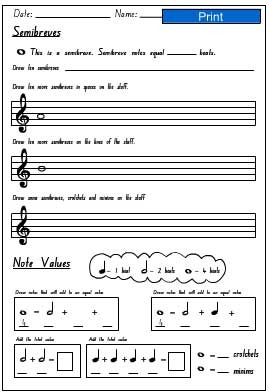 Semibreves Activity Sheet - Studyladder Interactive Learning Games