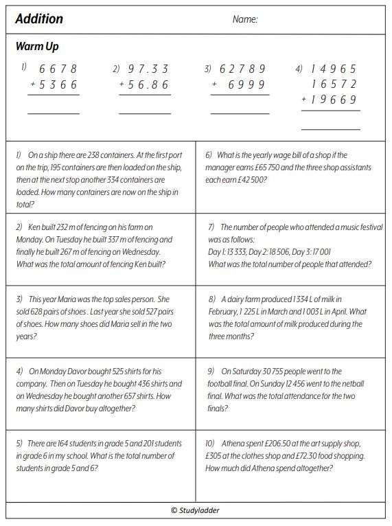 Adding Large Numbers problem Solving Studyladder Interactive 