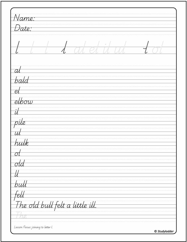 Joining to letter l (NSW, ACT) - Studyladder Interactive Learning Games