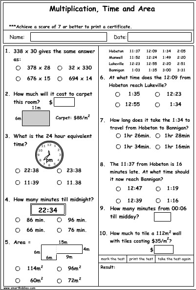 Multiplication, time and area - Studyladder Interactive Learning Games