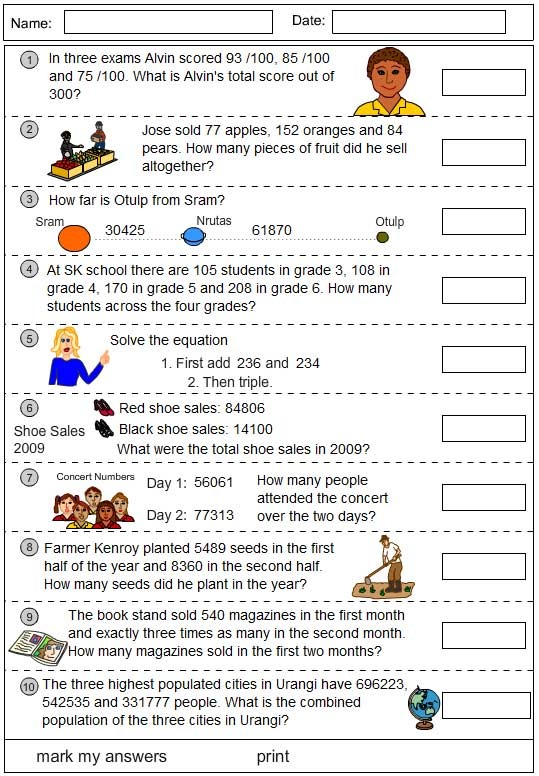 Problem Solving Using Addition Mathematics Skills Online Interactive 