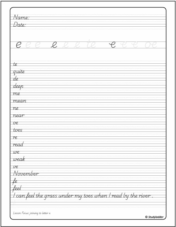 Joining to Letter e (Vic, WA, NT) - Studyladder Interactive Learning Games