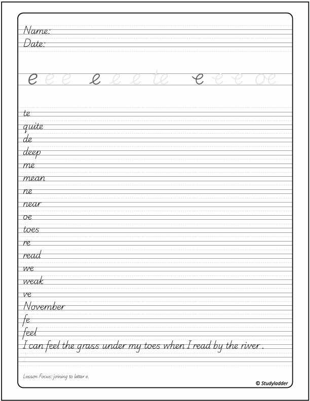 Joining to Letter e (SA) - Studyladder Interactive Learning Games