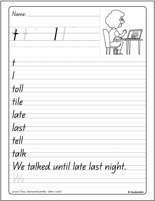 Downward Strokes: t and l (Qld) - Studyladder Interactive Learning Games