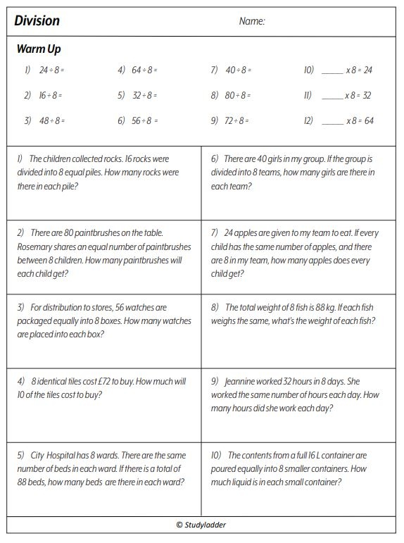 Dividing by 8 (problem solving) - Studyladder Interactive Learning Games