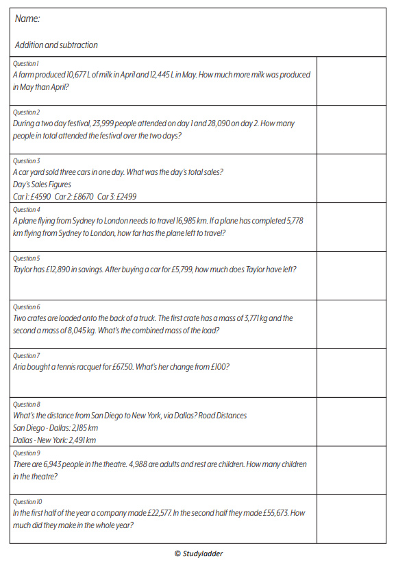 Addition and subtraction (problem solving) - Studyladder Interactive ...